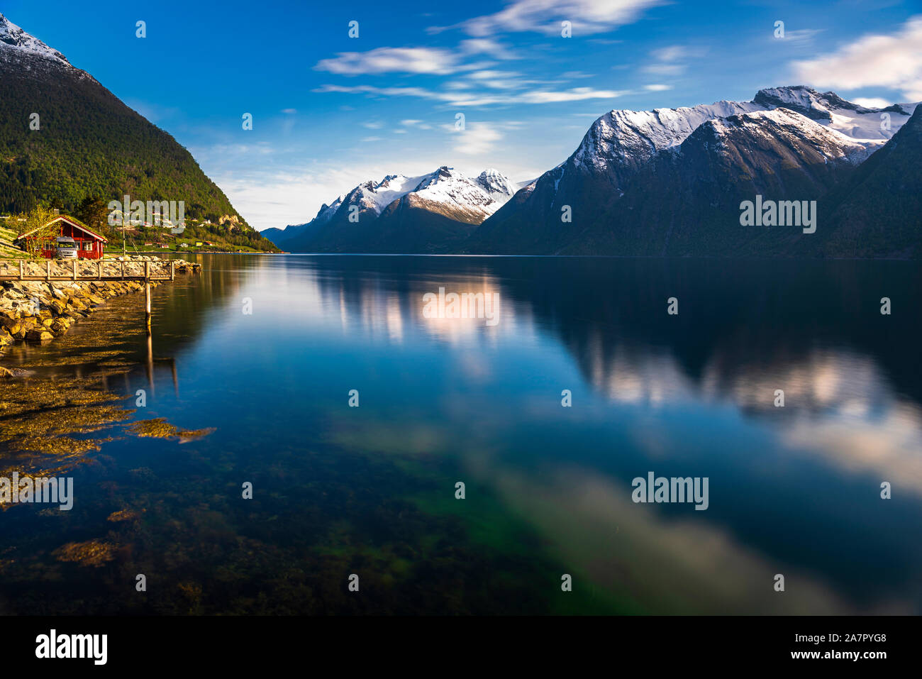 nature scenarios in Saebo, inside the Hjorundfjorden, Norway Stock ...