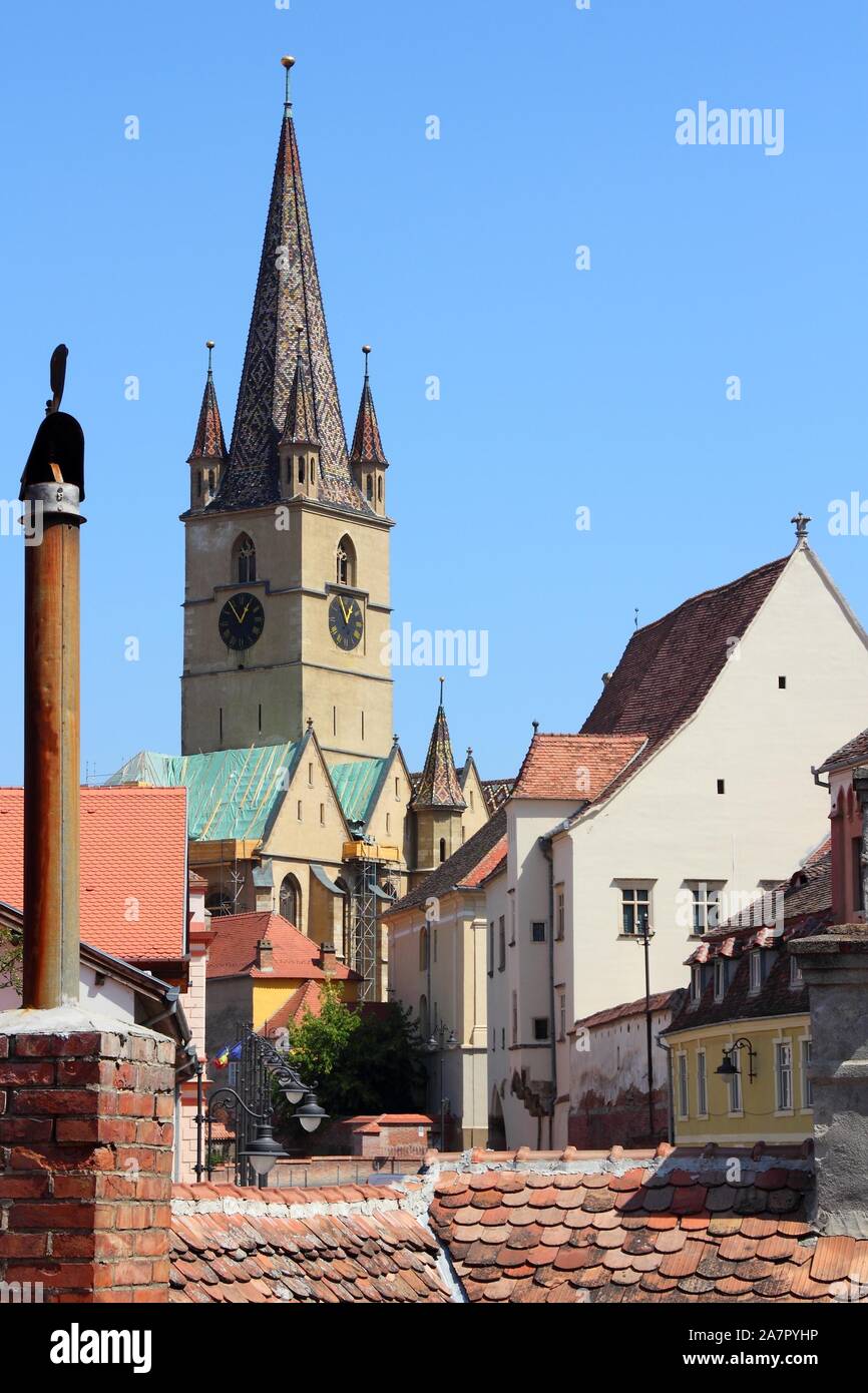 Sibiu, town in Transylvania, Romania. Townscape of the Old Town Stock ...