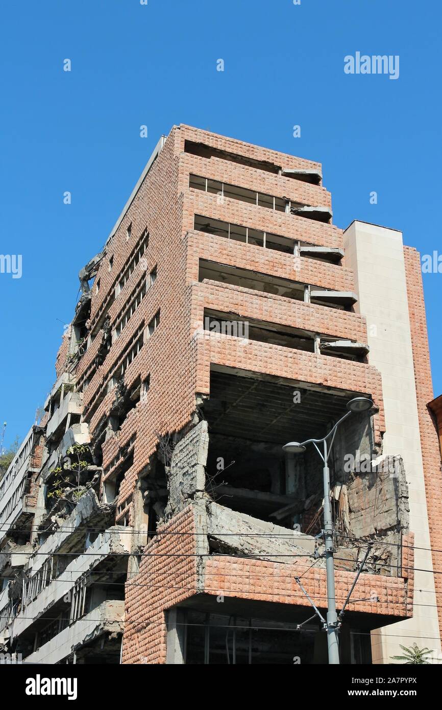 Serbia war damage - Ministry of Defense ruin in Belgrade. Destruction ...
