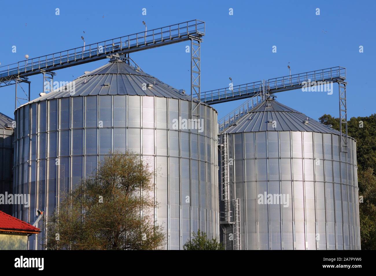 Steel grain silos - agriculture infrastructure in Bulgaria Stock Photo ...