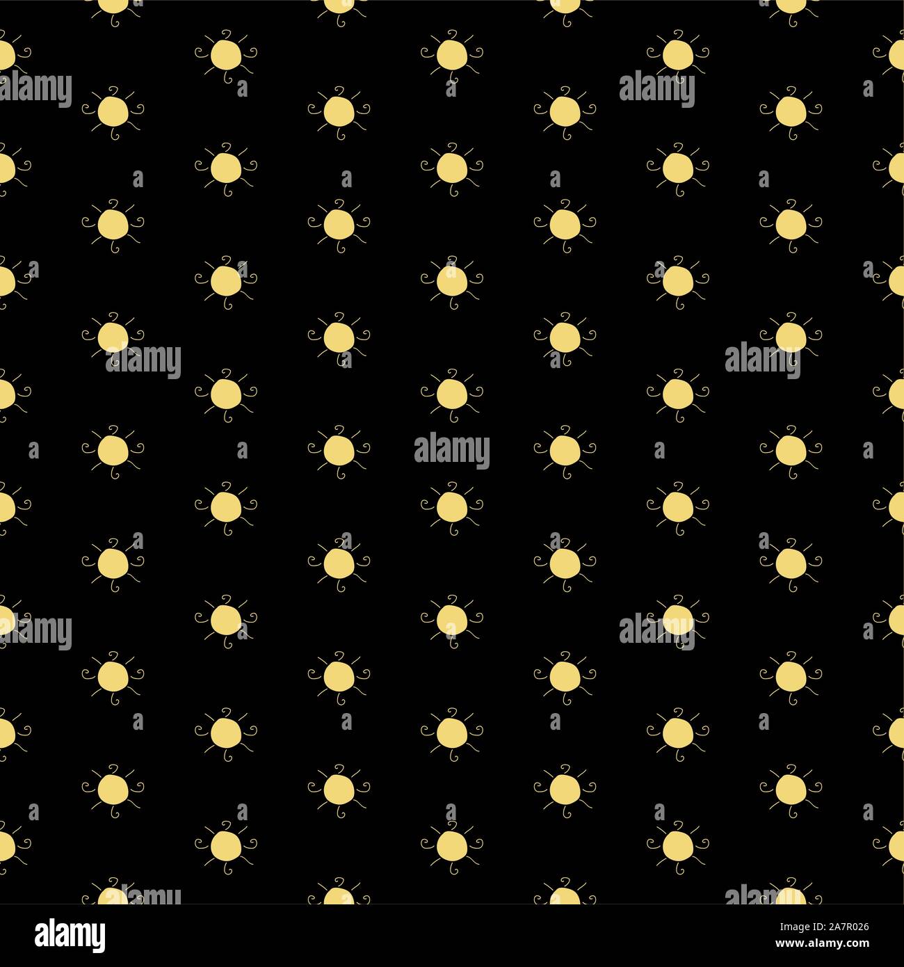Cute Golden sun seamless pattern on black. Vector Illustration Stock ...