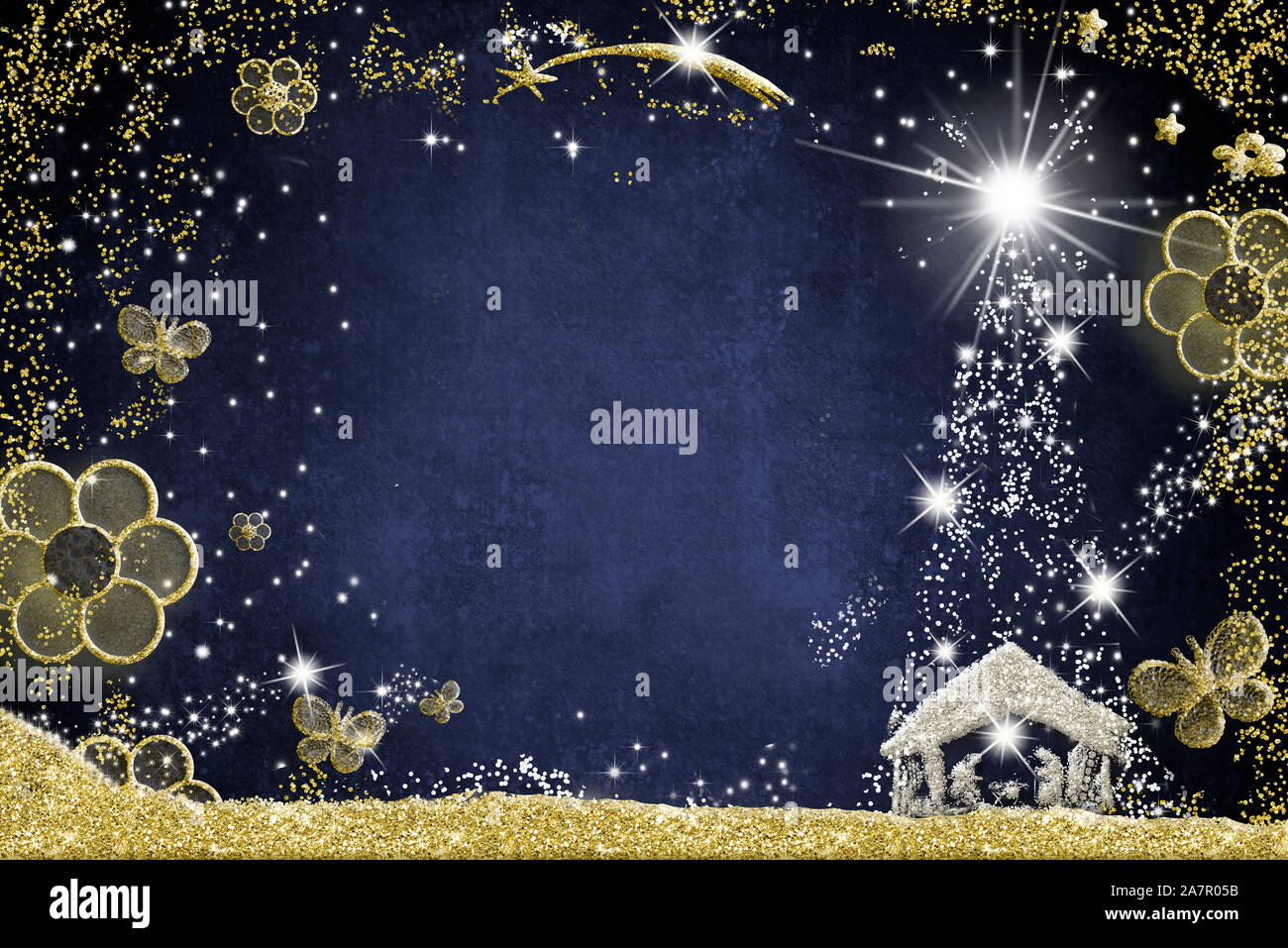 Magical Christmas Nativity Scene greetings cards, abstract freehand ...