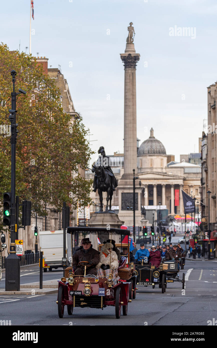 1904 Cadillac vintage car being driven through Westminster at the start ...