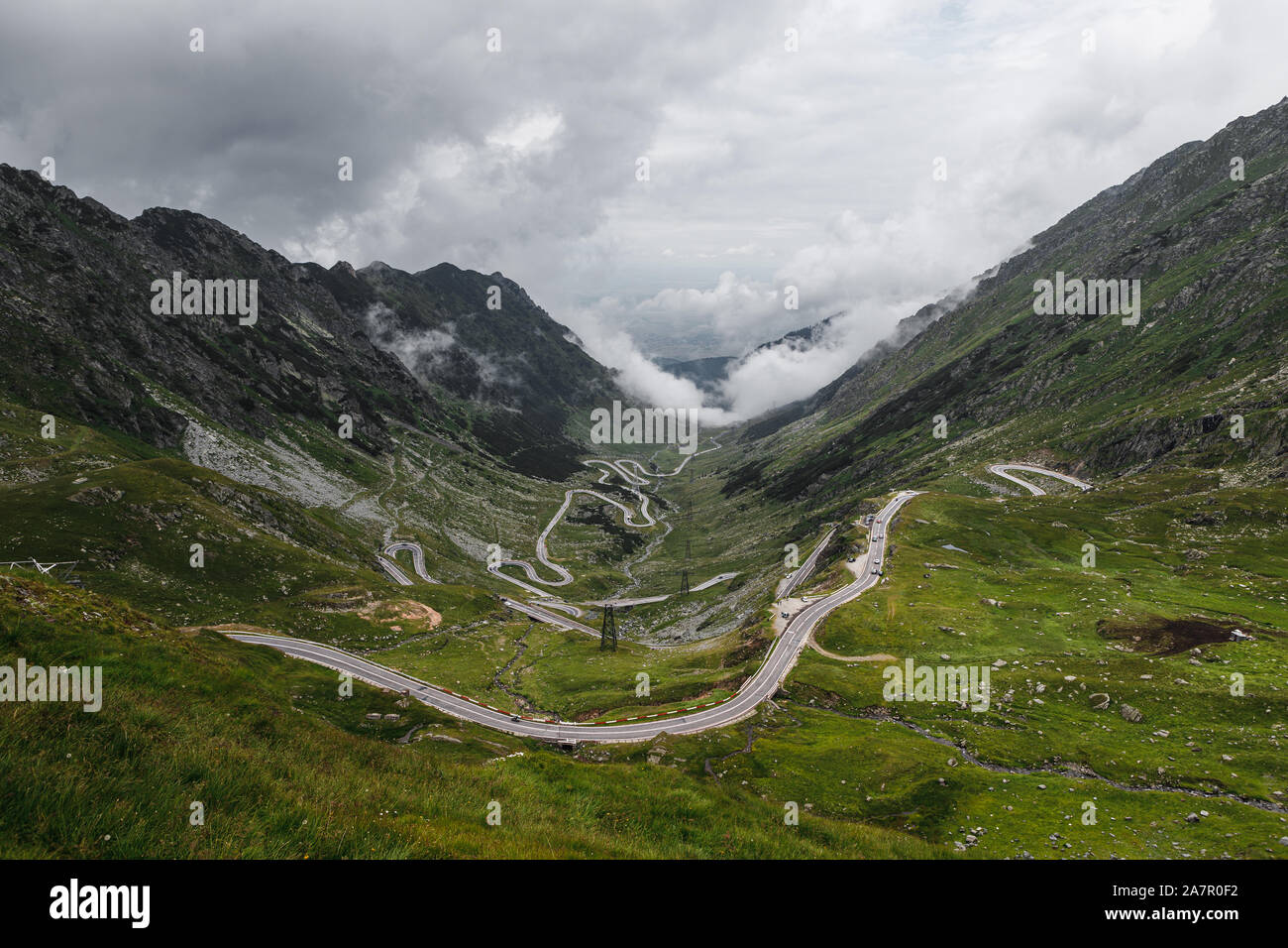 Endless road turns at the world famous mountain pass road ...