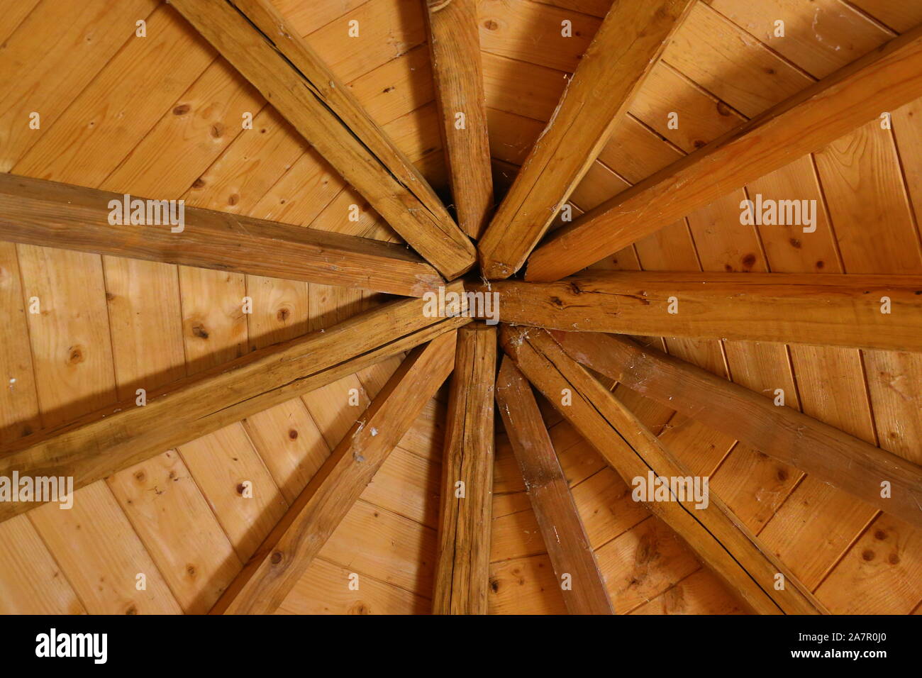 interior of circular wooden roof Stock Photo - Alamy