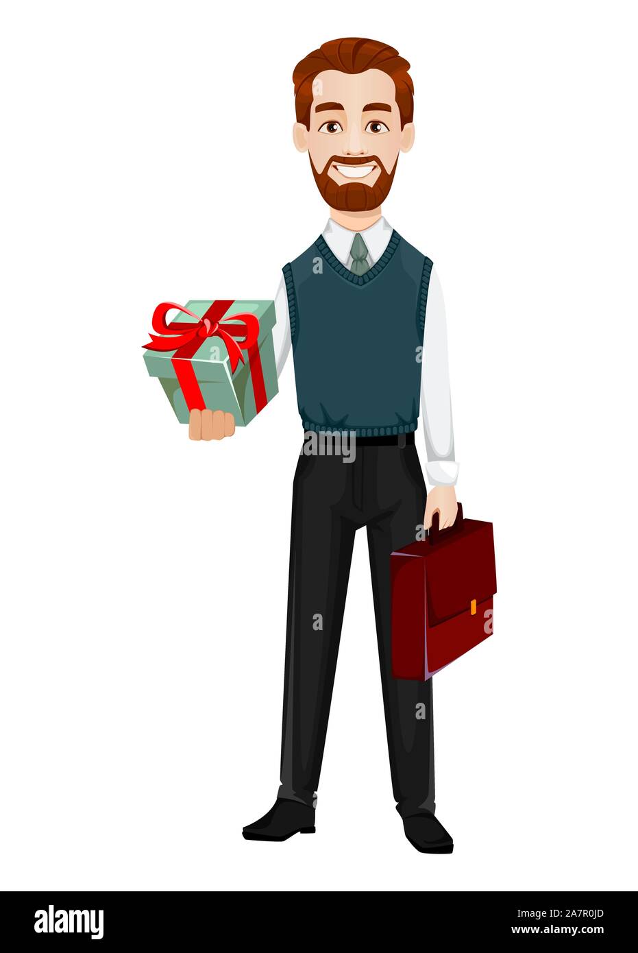 Successful business man. Handsome businessman holding gift box and ...