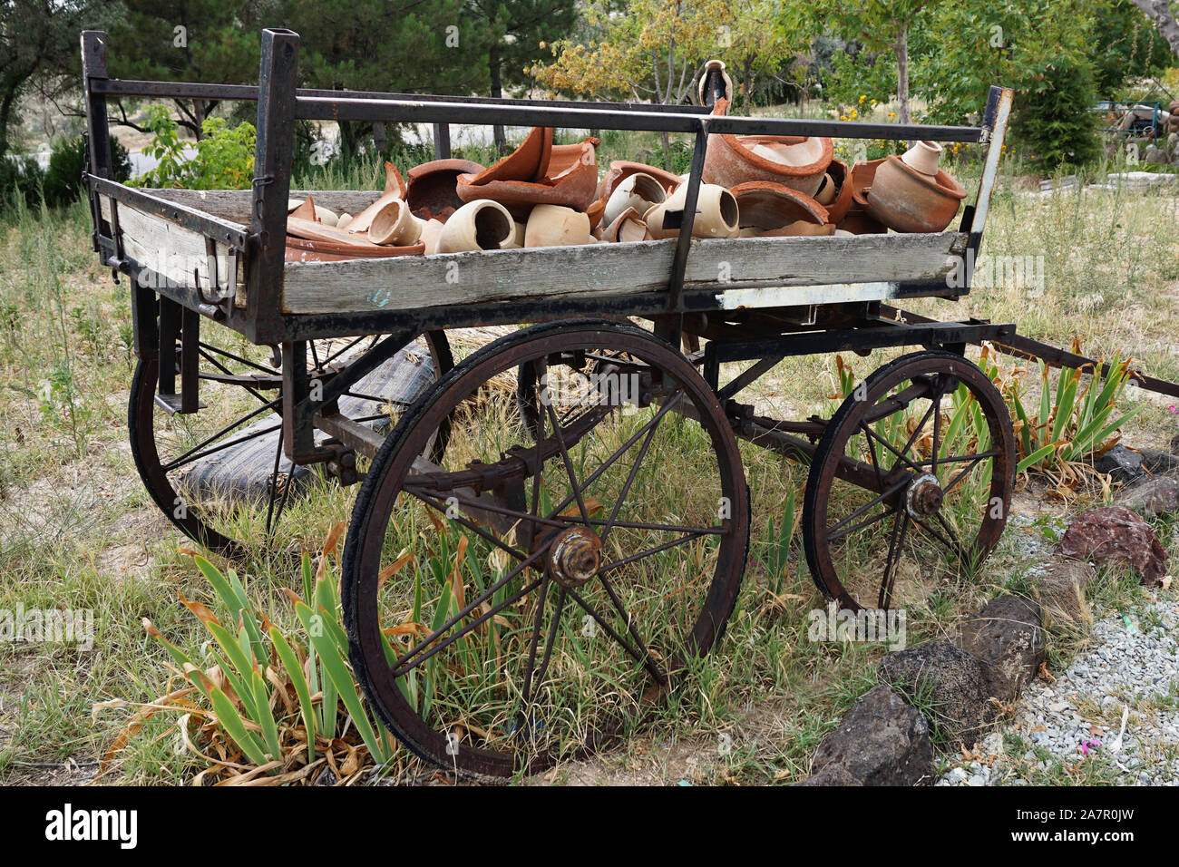 Image of old and abandoned wooden traditional cart with traditional ...