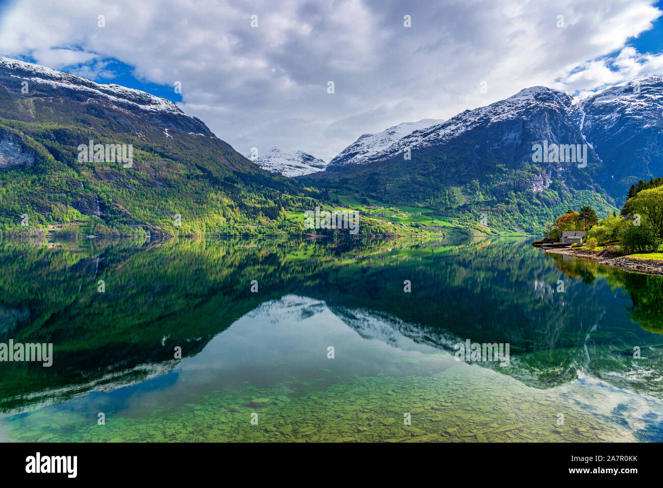 nature scenarios in Saebo, inside the Hjorundfjorden, Norway Stock ...