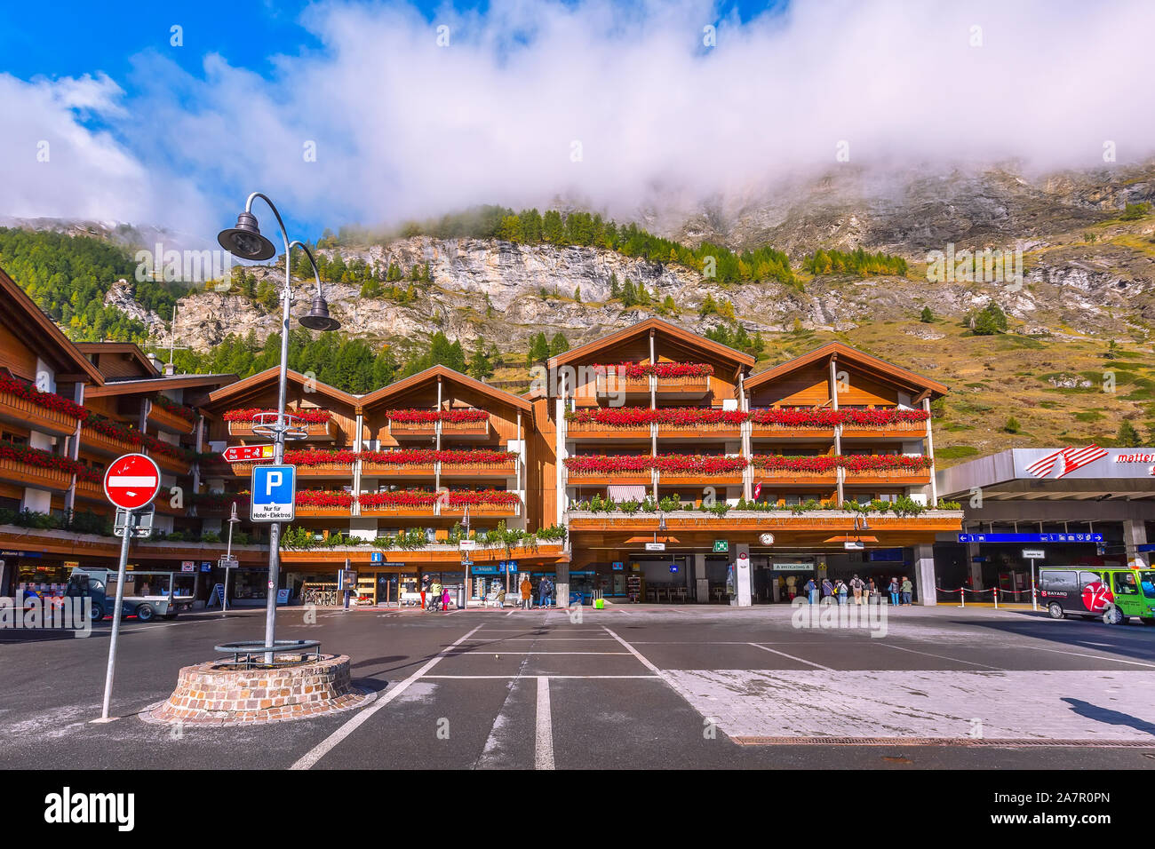 Zermatt, Switzerland - October 7, 2019: Town main street view in famous ...