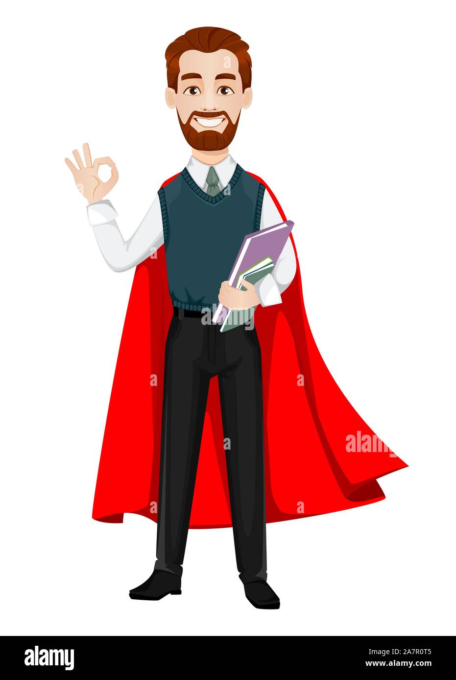 Successful business man. Handsome businessman wearing superhero cloak ...