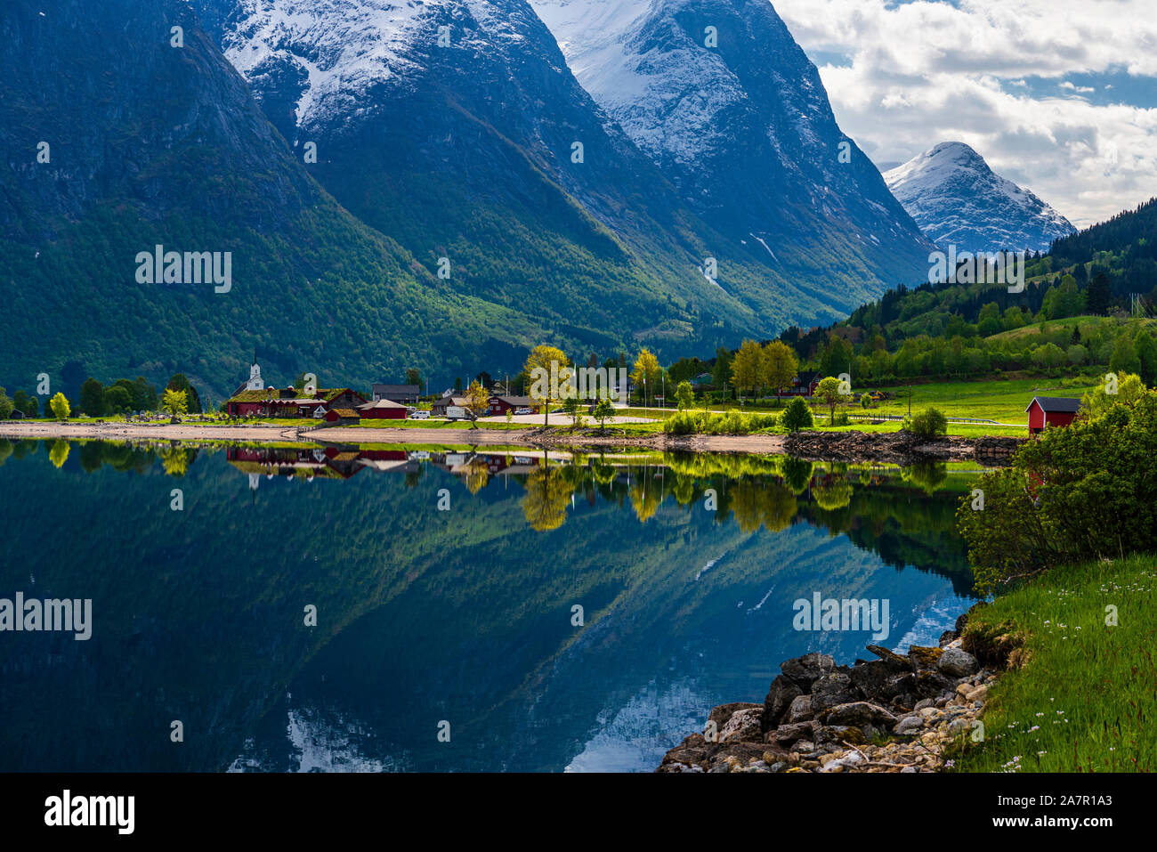 nature scenarios in Saebo, inside the Hjorundfjorden, Norway Stock ...