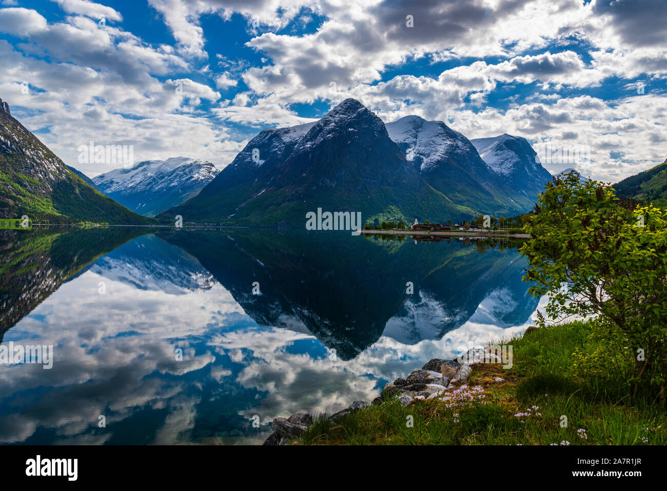nature scenarios in Saebo, inside the Hjorundfjorden, Norway Stock ...
