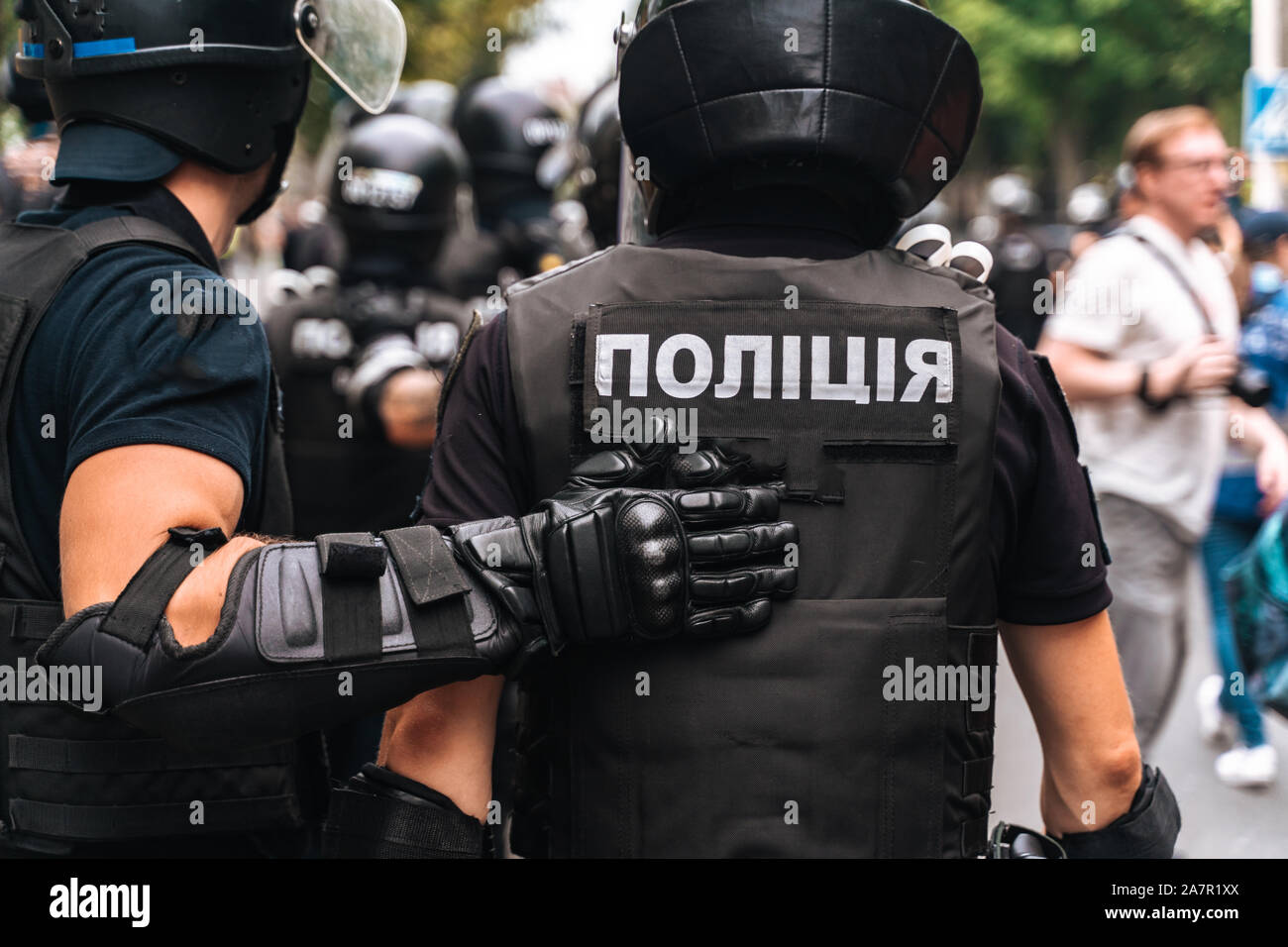 Police force to maintain order in the area during the rally Stock Photo ...
