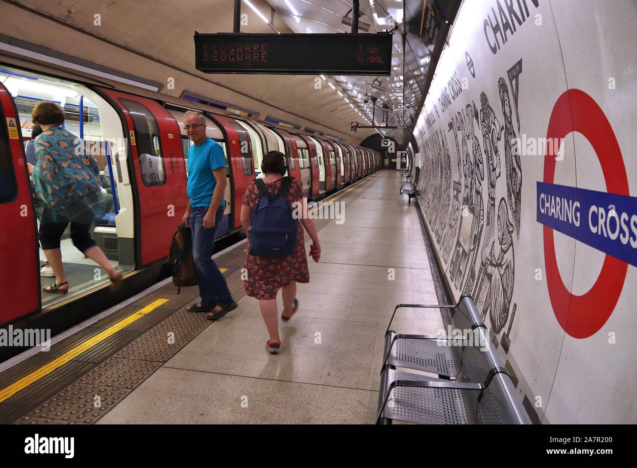 LONDON, UK - JULY 12, 2019: Passengers at London Underground station ...