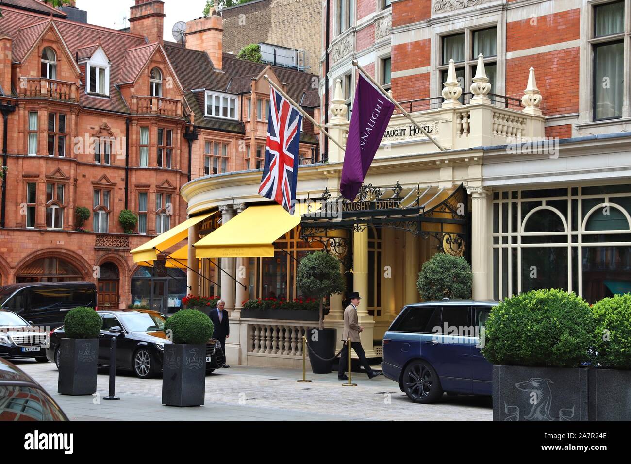 LONDON, UK - JULY 15, 2019: Connaught Hotel five star luxury hotel in ...