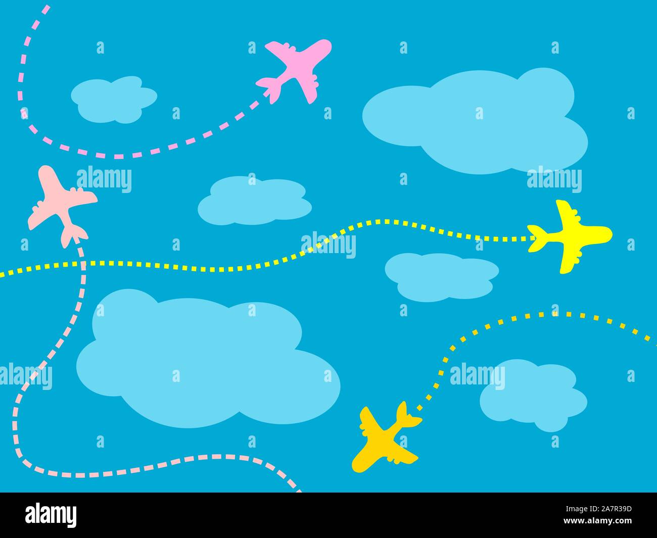 Air travel background - airline routes, sky and clouds illustration ...
