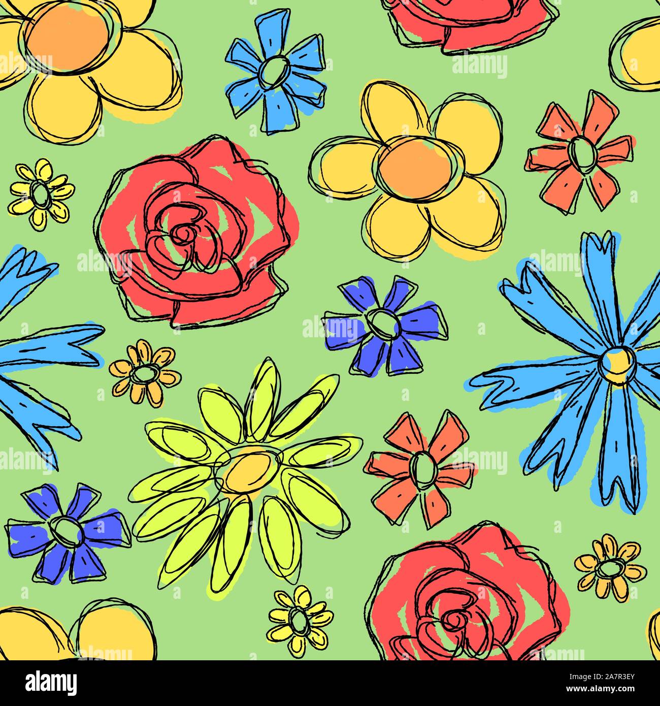 Floral background doodle. Scrapbook scribble seamless texture with ...