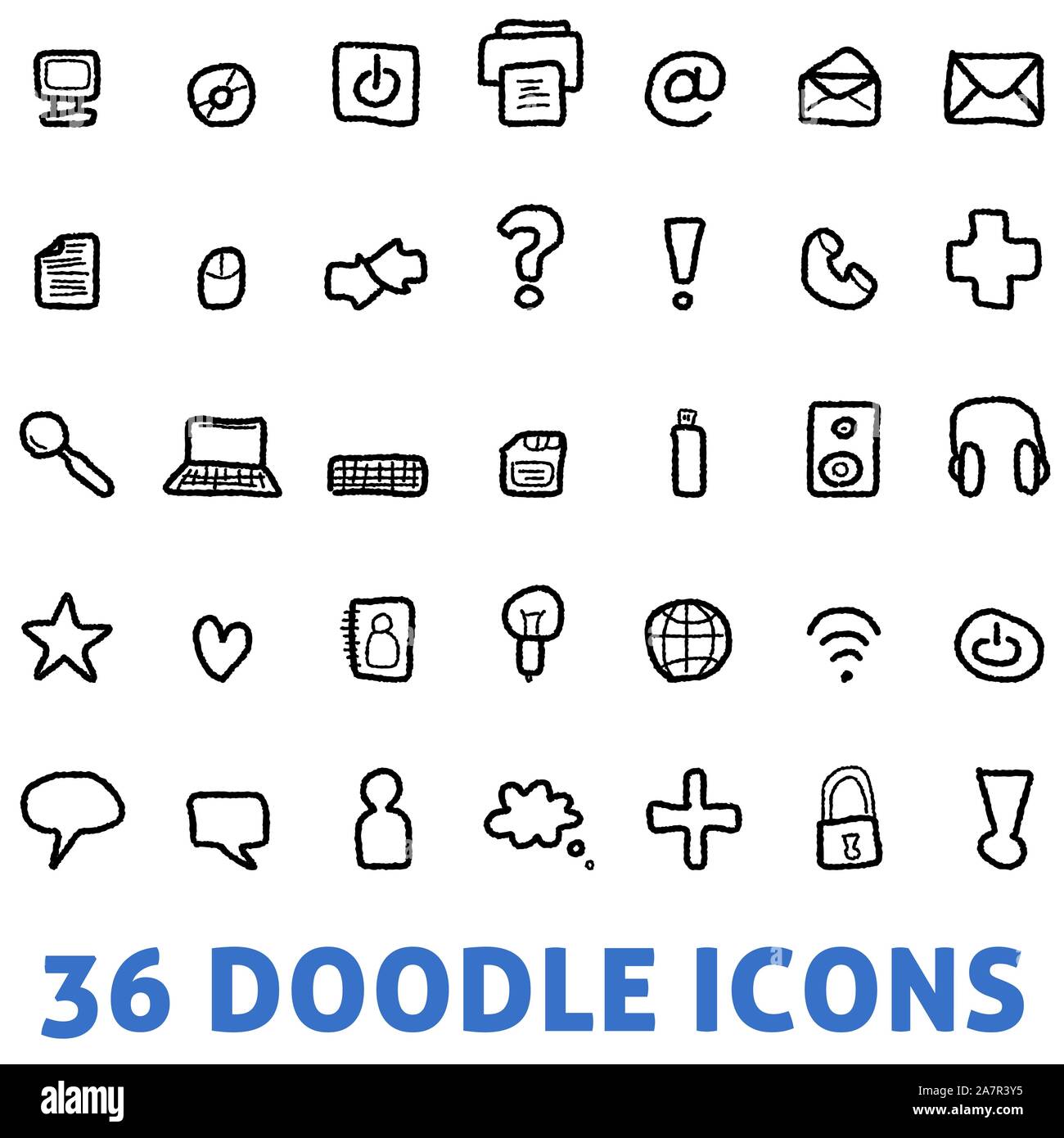 Doodle computer icons set - sketchy icon collection Stock Vector Image ...