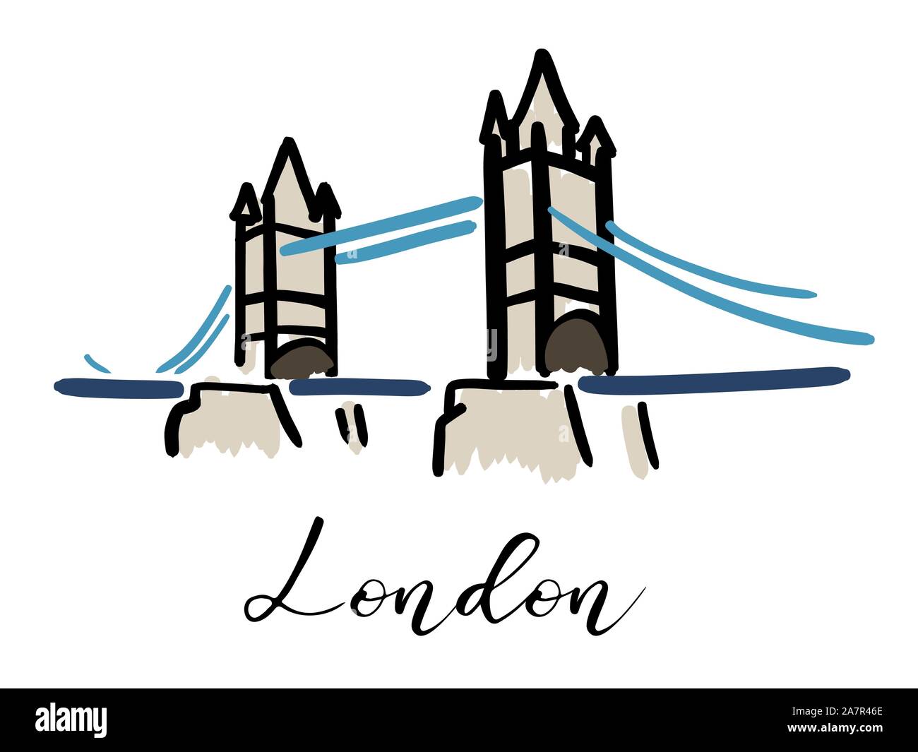 London Tower Bridge - hand drawn symbol logo design. Vector graphics ...