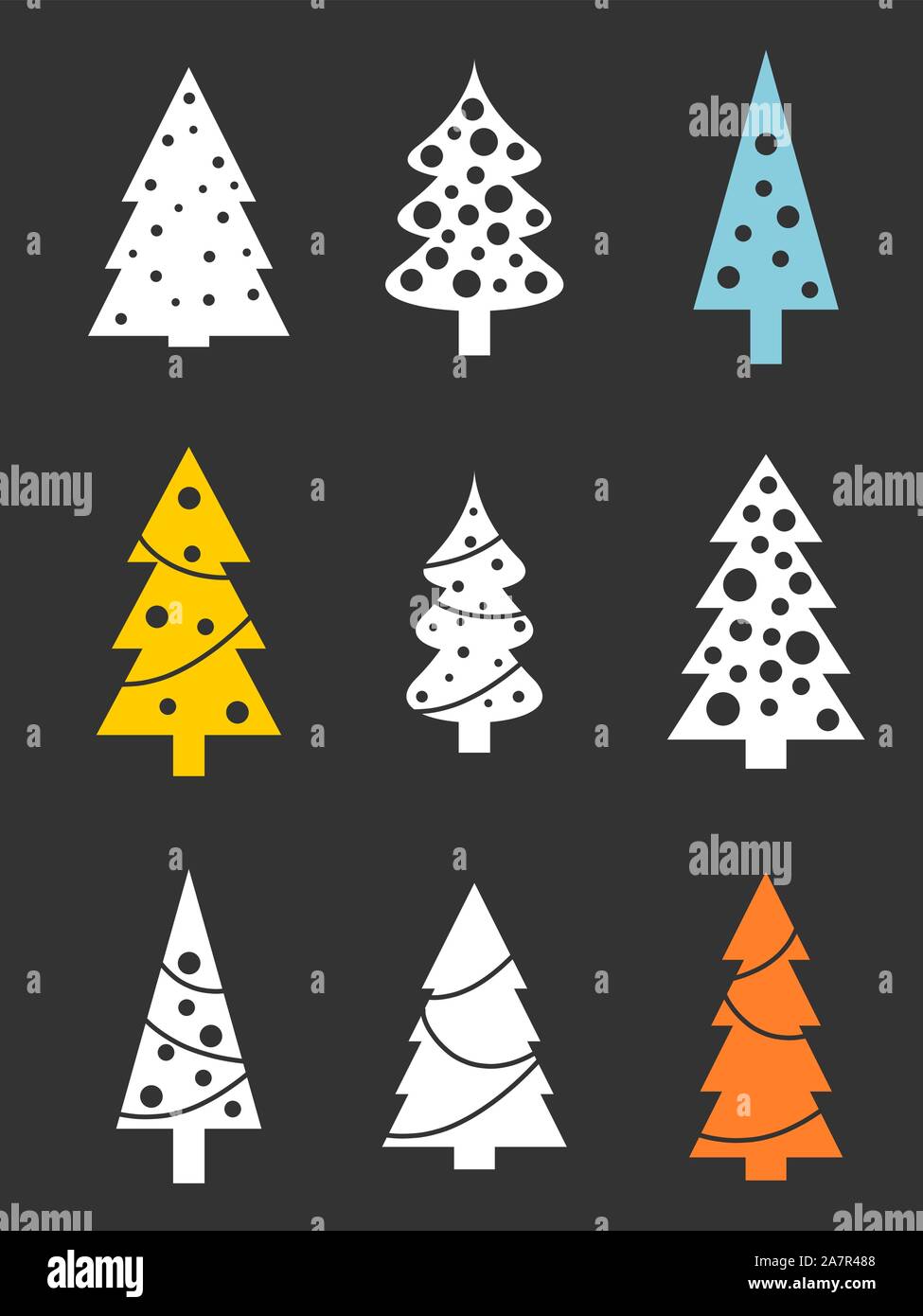Christmas tree icon set. Christmas tree shapes vector graphics Stock ...