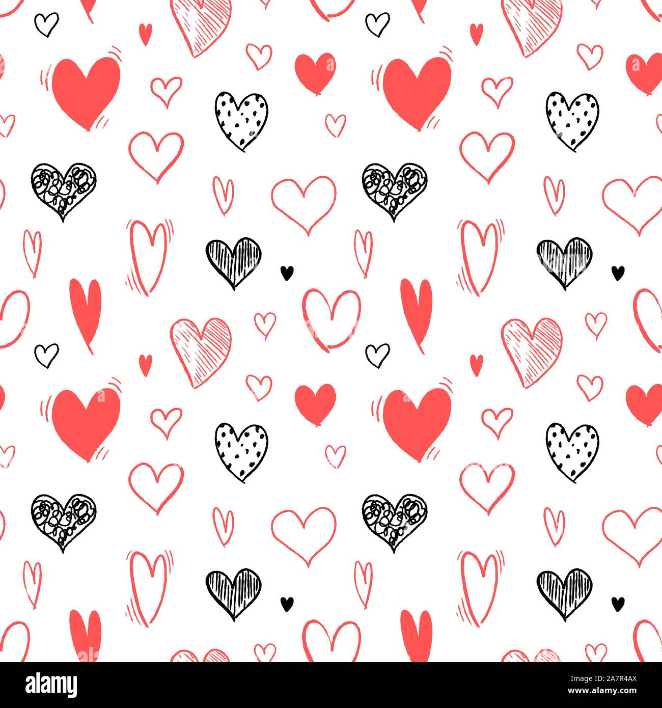 Doodle heart background - seamless heart shape texture. Love vector ...