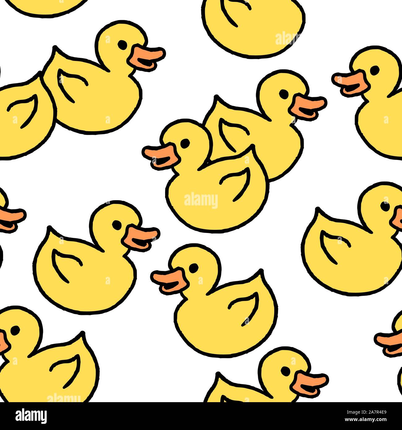 Yellow rubber ducky bath toy. Doodle style seamless texture Stock ...