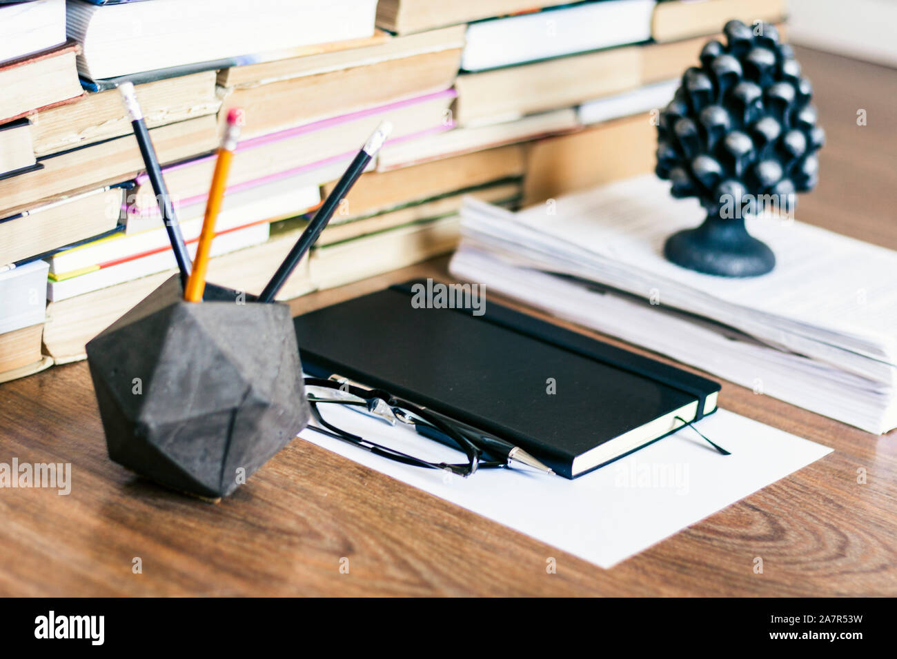 notebook, stack of books education back to school background ...