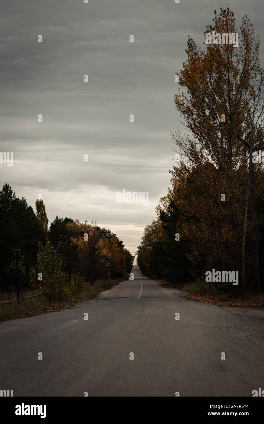 Empty streets in the Chernobyl exclusion zone near the ghost town of ...