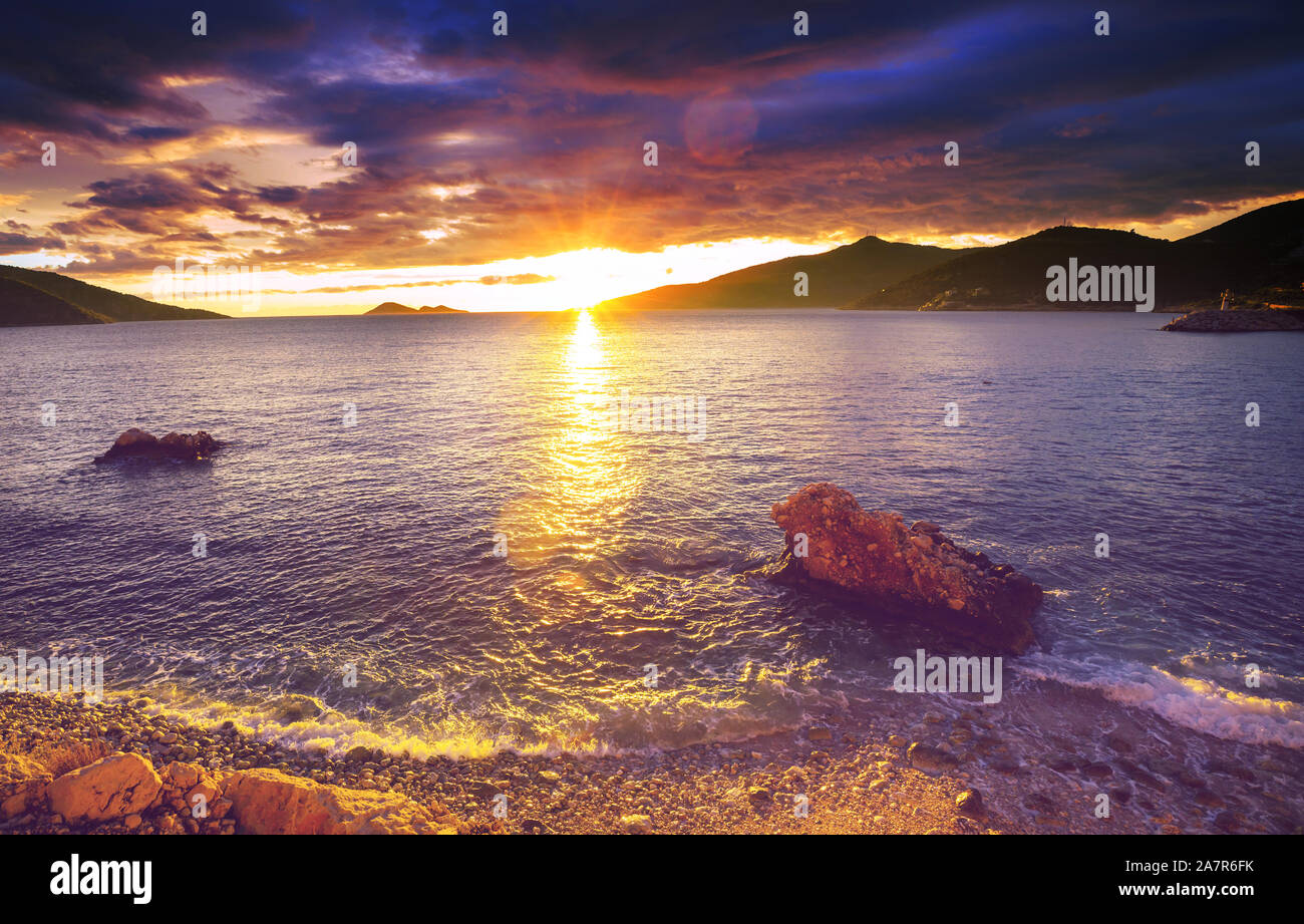 Scenic colorful sunset at the sea coast. Good for wallpaper or ...
