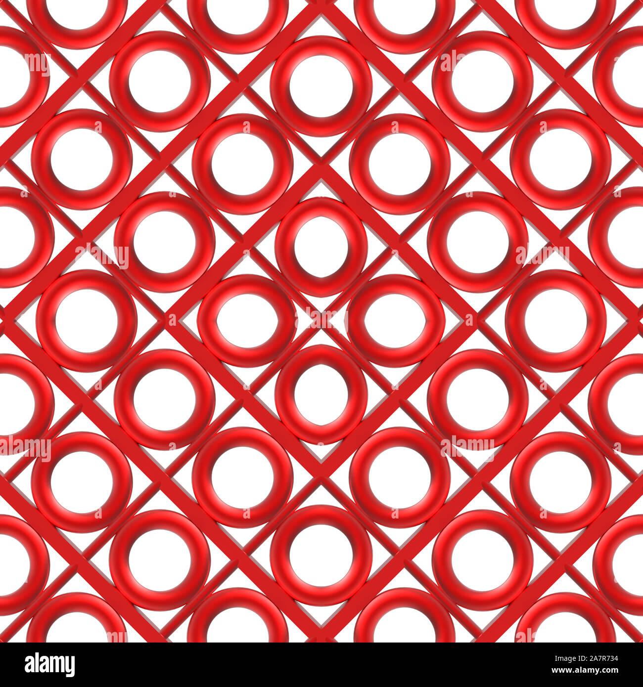 3d rendering.red circular metal pattern structure on white wall ...