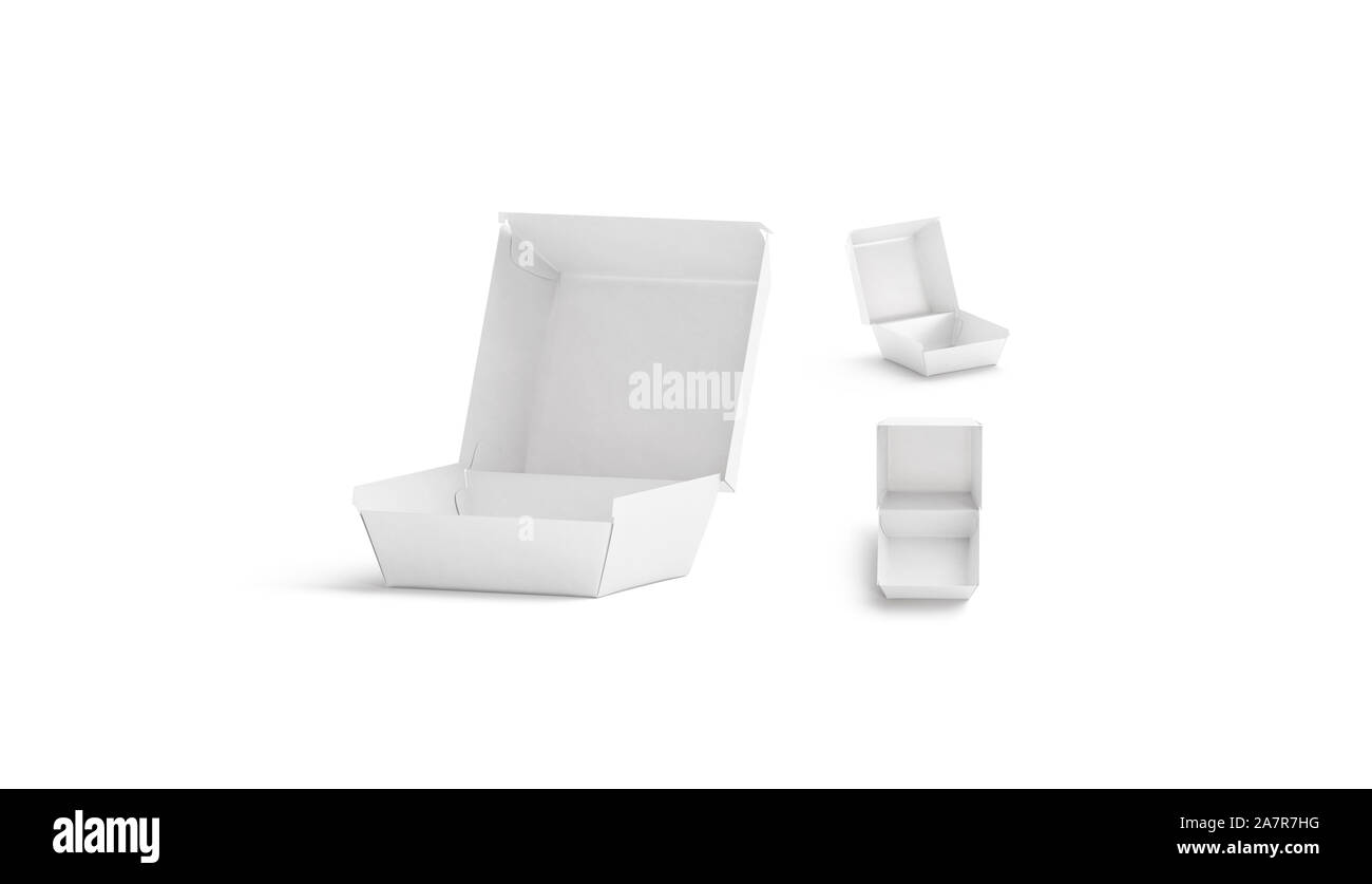 Blank opened white burger box mock up, different sides Stock Photo - Alamy