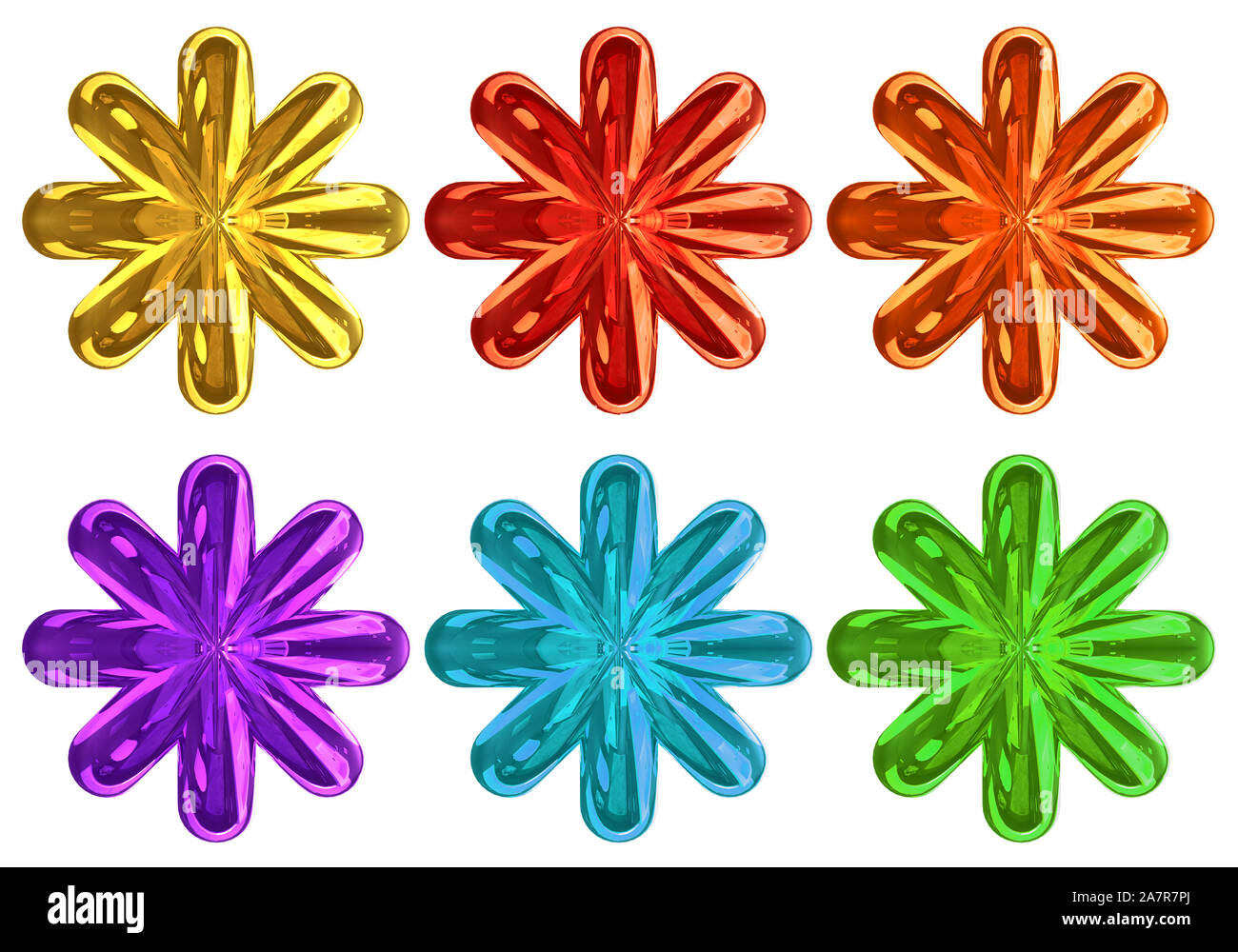 3d rendering. colorful Gloden Six pointed star with clipping path set ...