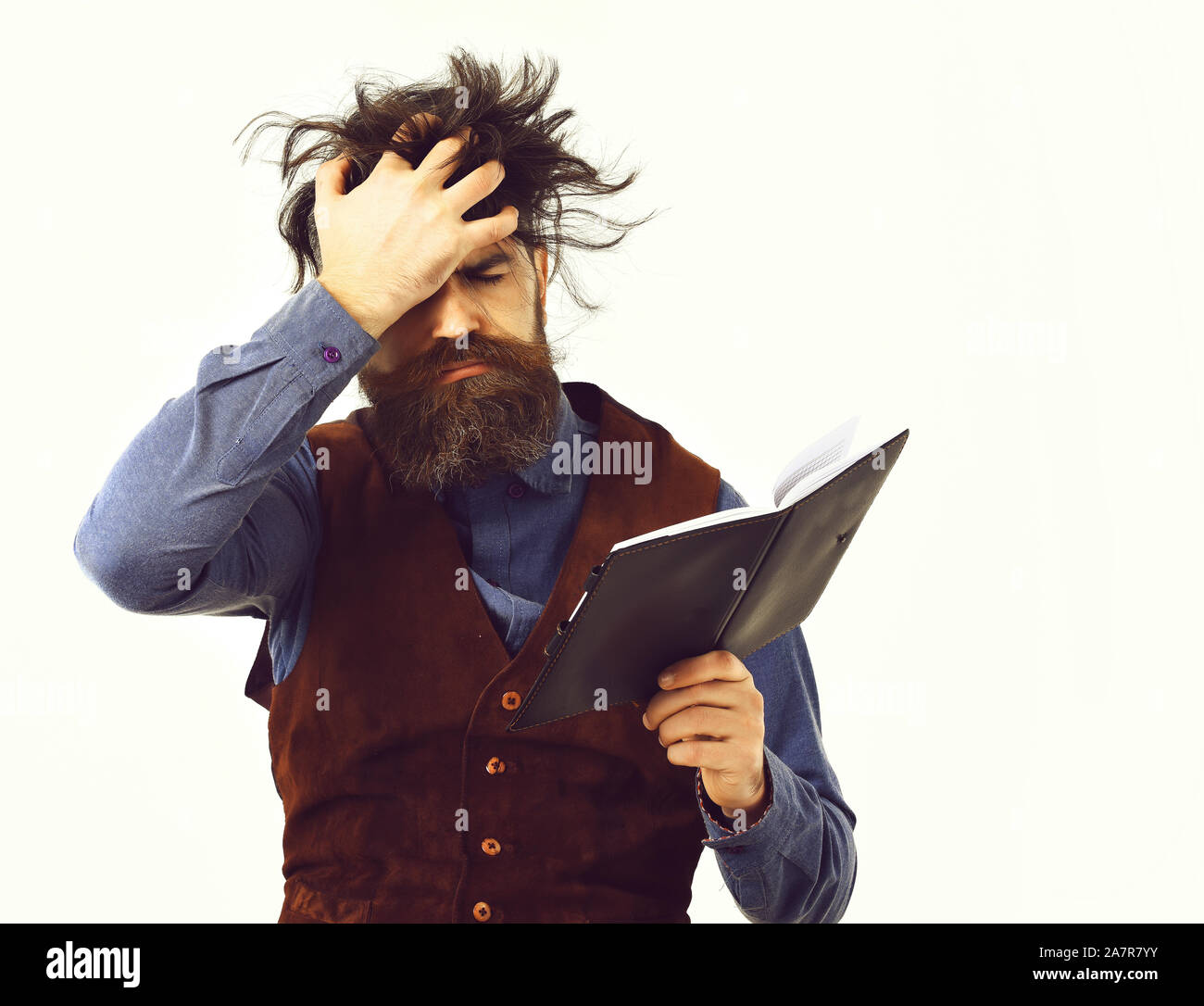 bearded man, long beard, brutal caucasian hipster with moustache ...