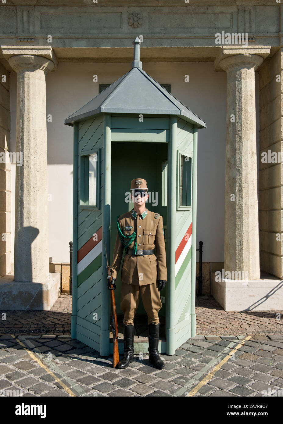 Sentry guard soldiers outside in front of the Hungarian Presidential ...