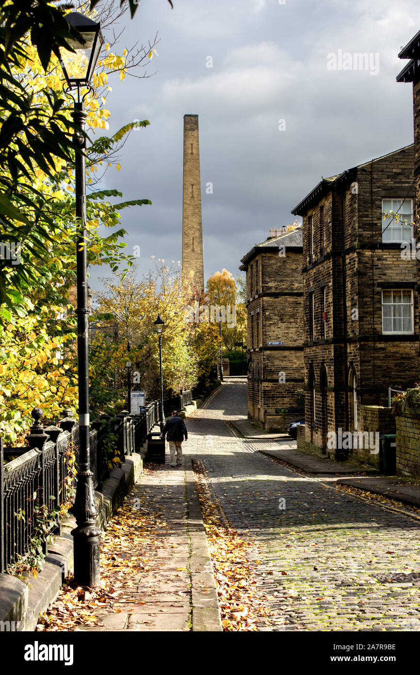 Autumn in the model village and World Heritage Site of Saltaire with ...