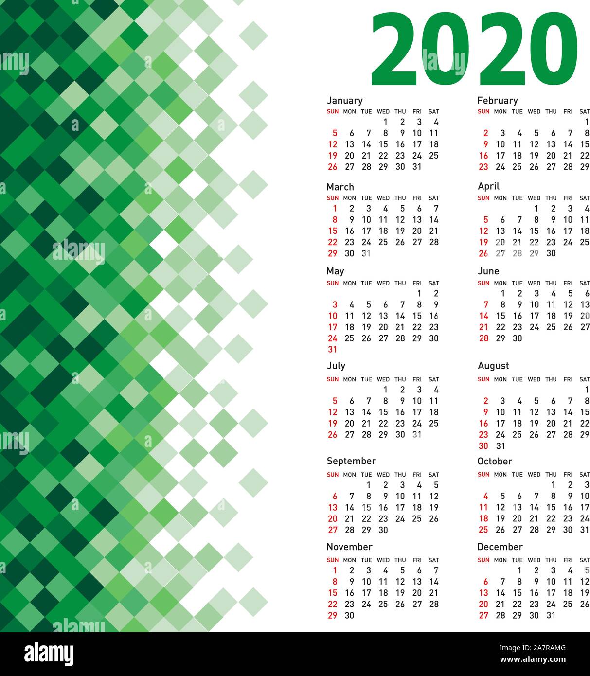 Stylish calendar with Abstract triangle mosaic background for 2020 ...