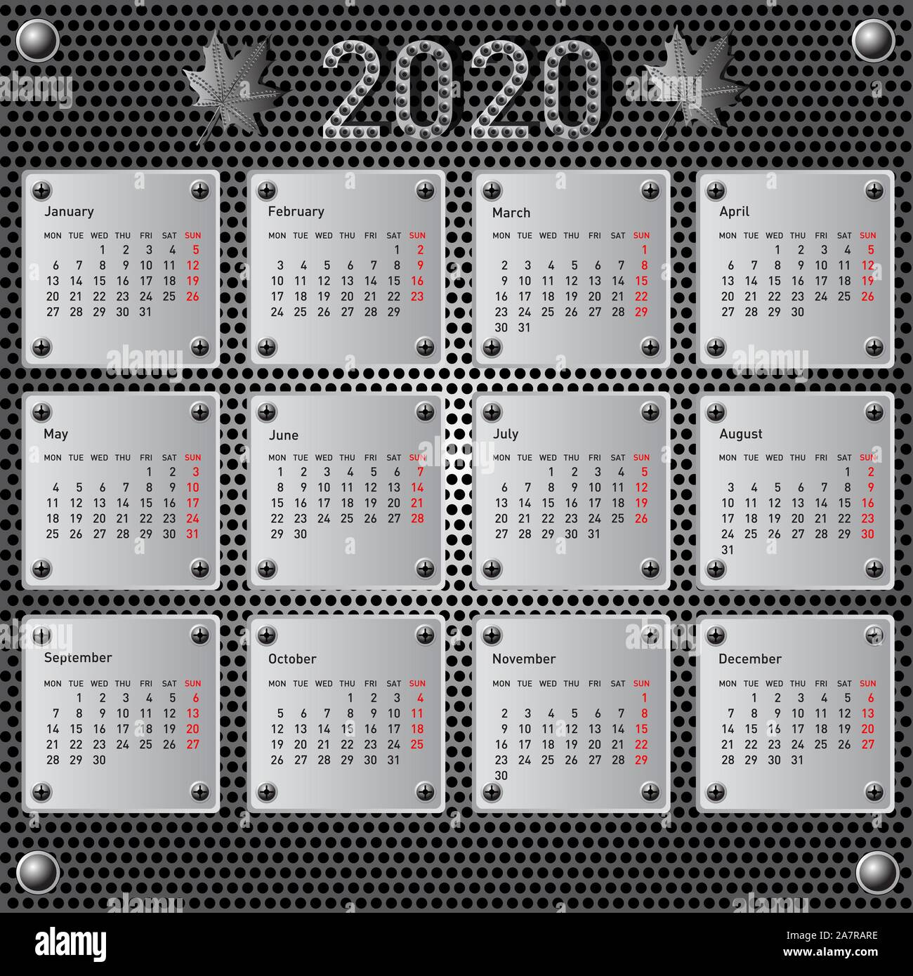 Stylish calendar with metallic effect for 2020 Stock Vector Image & Art ...