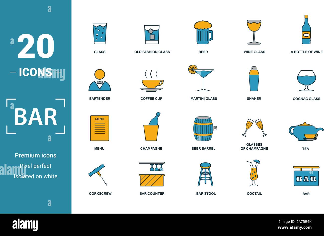 Bar - Restorant icon set. Include creative elements glass, beer ...