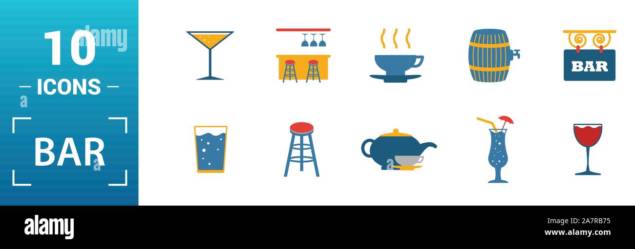 Bar - Restorant icon set. Include creative elements glass, beer ...