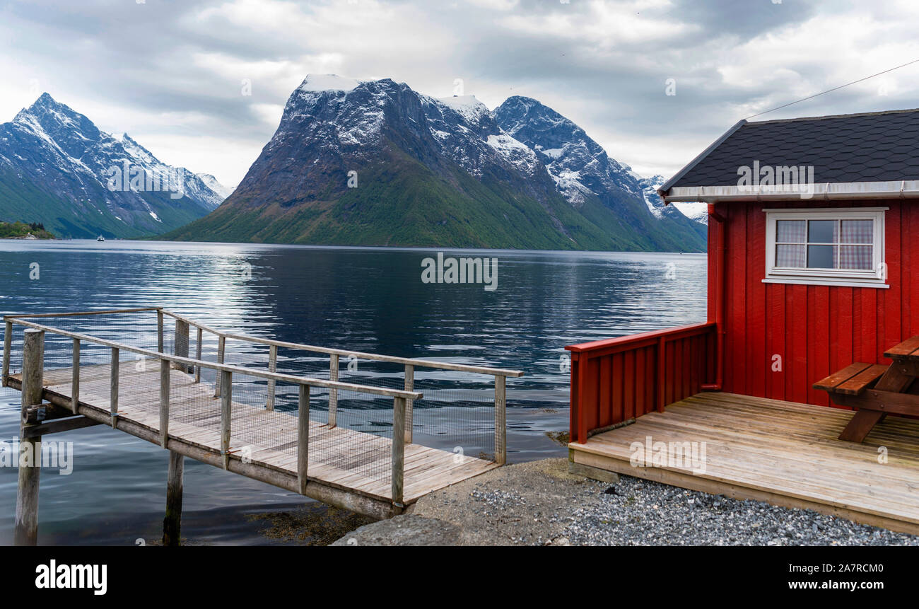 nature scenarios in Saebo, inside the Hjorundfjorden, Norway Stock ...