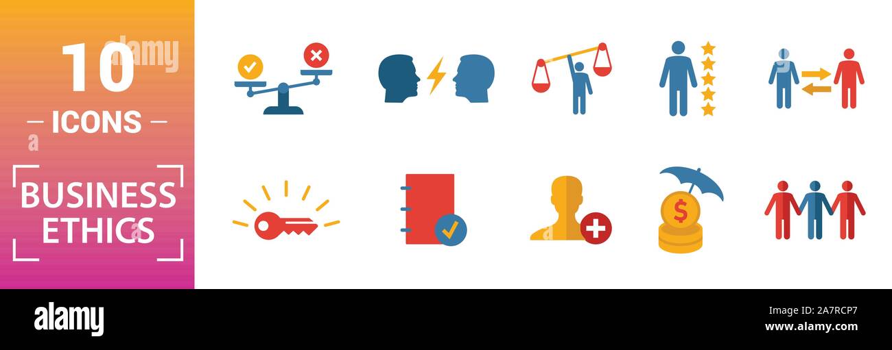 Business Ethics icon set. Include creative elements csr, trust ...