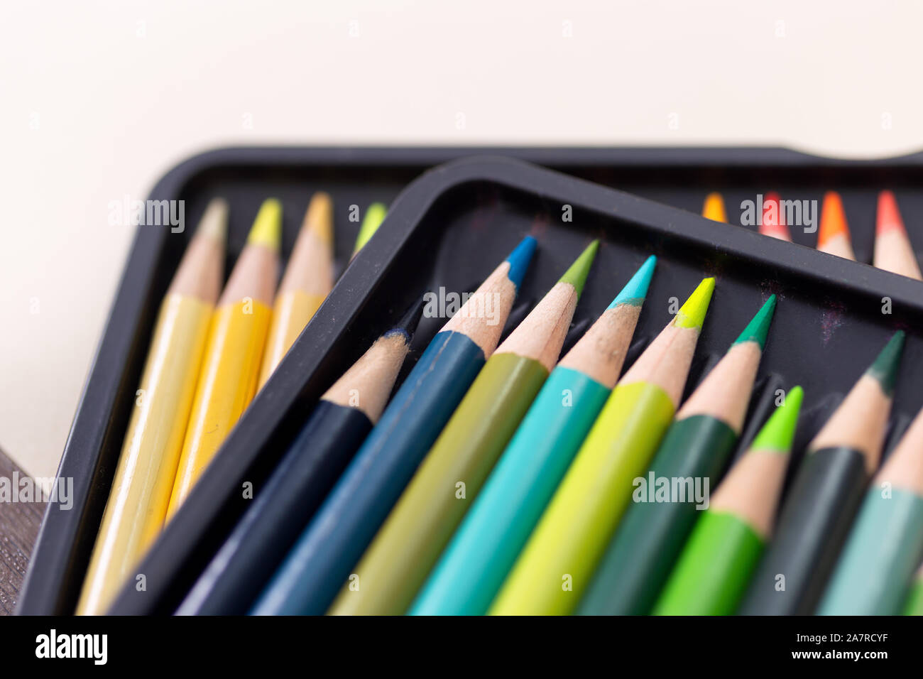 Stationary, Bunch of random colored pencils, close up macro. White ...