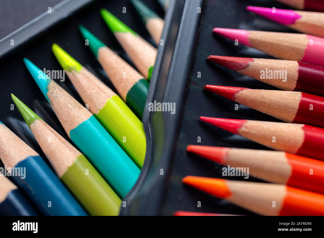 Stationary, Bunch of random colored pencils, close up macro. Black ...