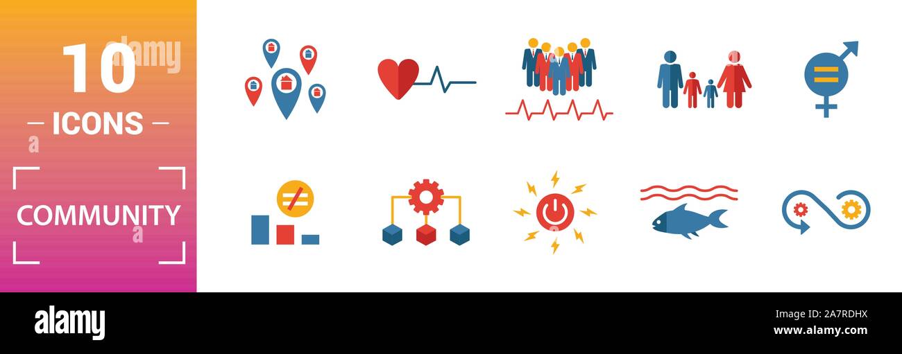 Community icon set. Include creative elements family, gender equality ...