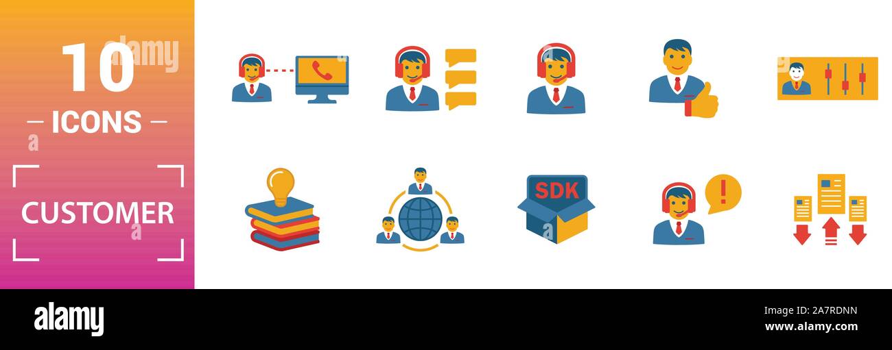Customer Service icon set. Include creative elements agent console ...