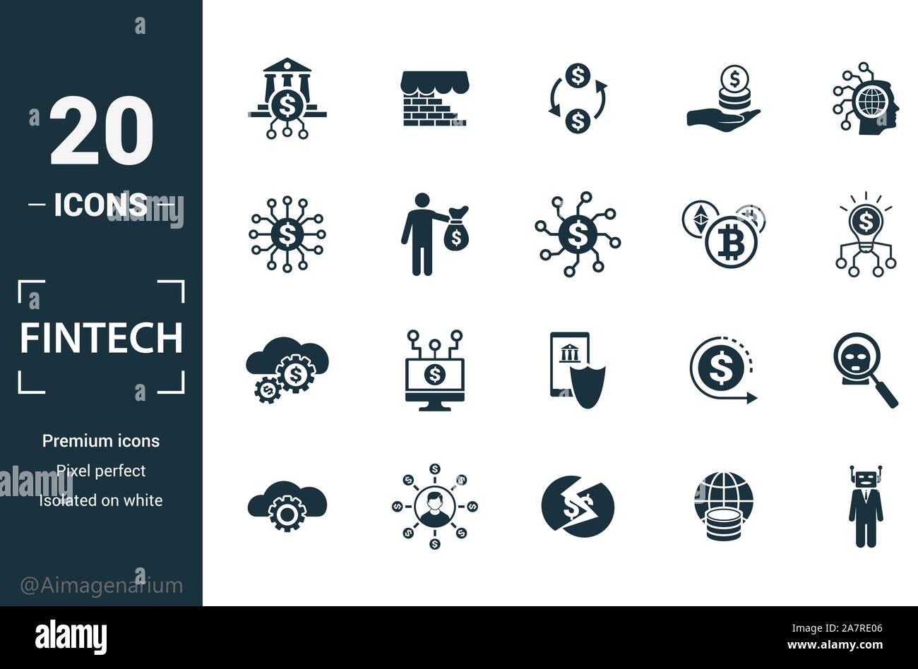 Fintech icon set. Include creative elements online banking, direct ...