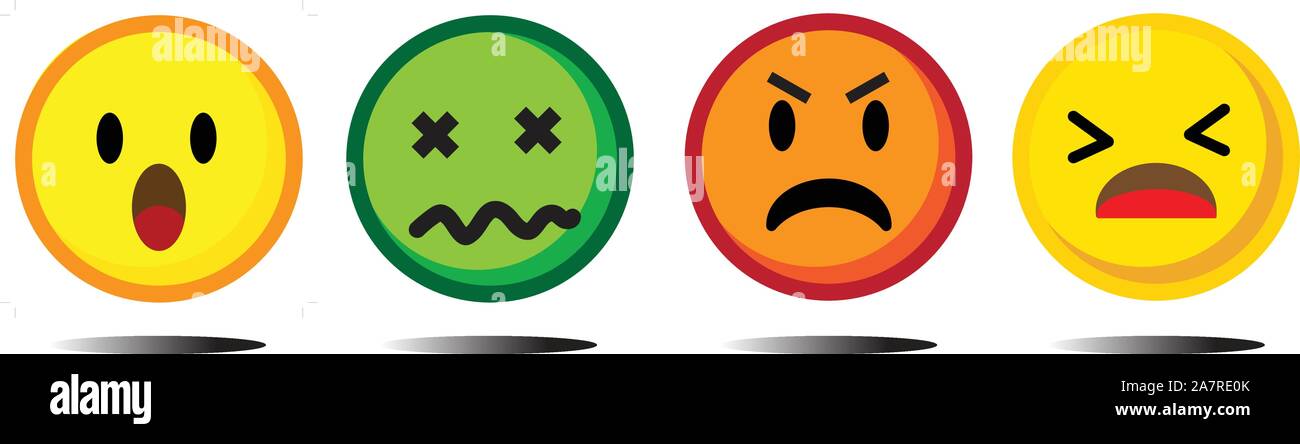 Set of Emoji Colored Flat Icons. Vector Set of Emoticons. Sad and Happy ...