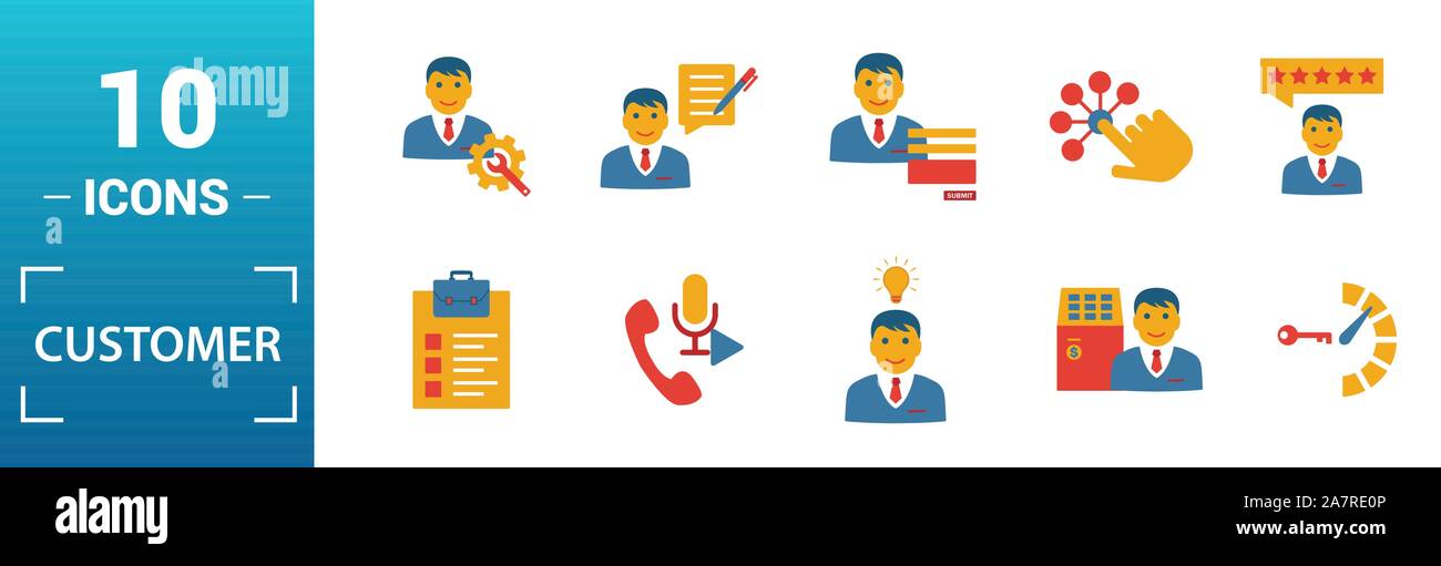 Customer Service icon set. Include creative elements agent console ...