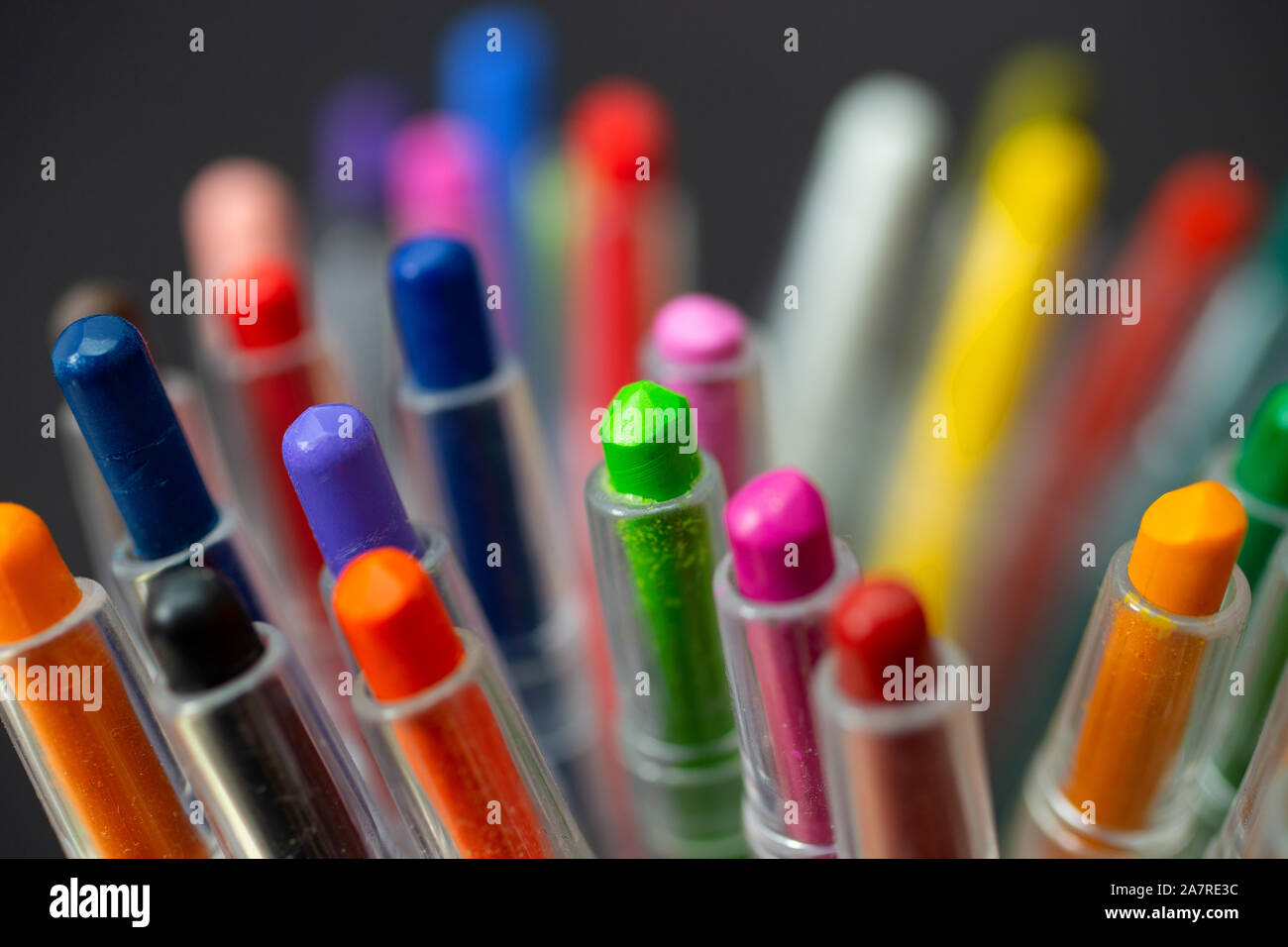 Stationary: Bunch of random colored crayon pencils, close up macro ...