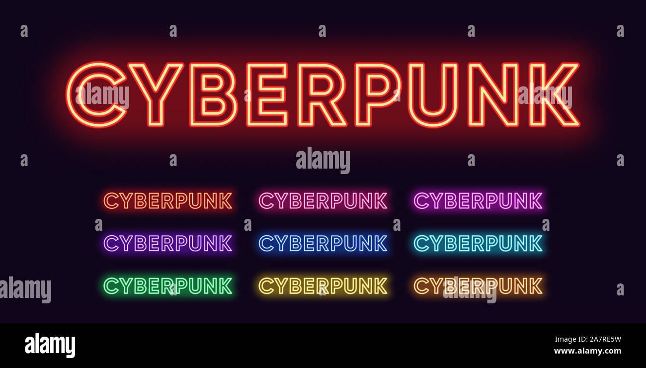 Neon Cyberpunk Text in different Monochrome colors. Futuristic set of ...
